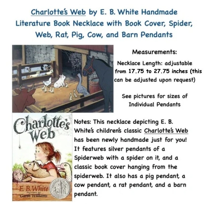 Charlottes Web by E. B. White Handmade Literature Necklace - Etsy