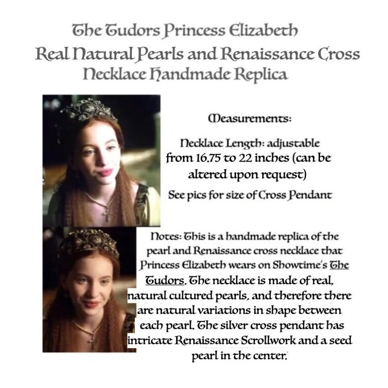 The Tudors Princess Elizabeth Renaissance Cross Real Pearl Necklace ...