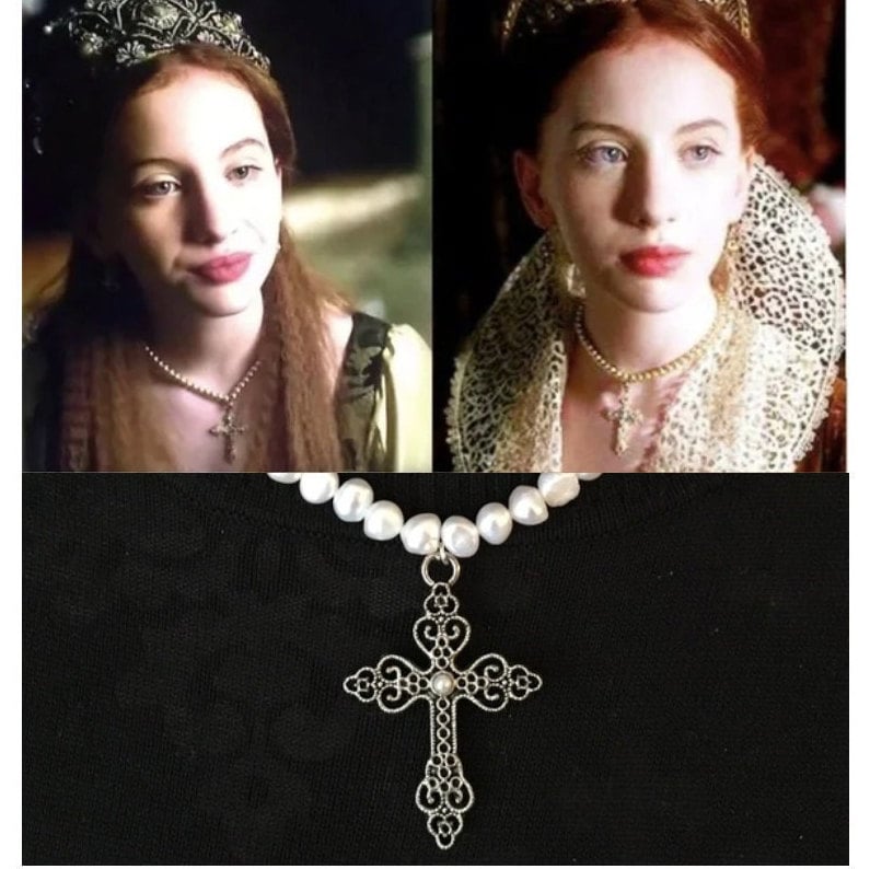 The Tudors Princess Elizabeth Renaissance Cross Real Pearl Necklace ...