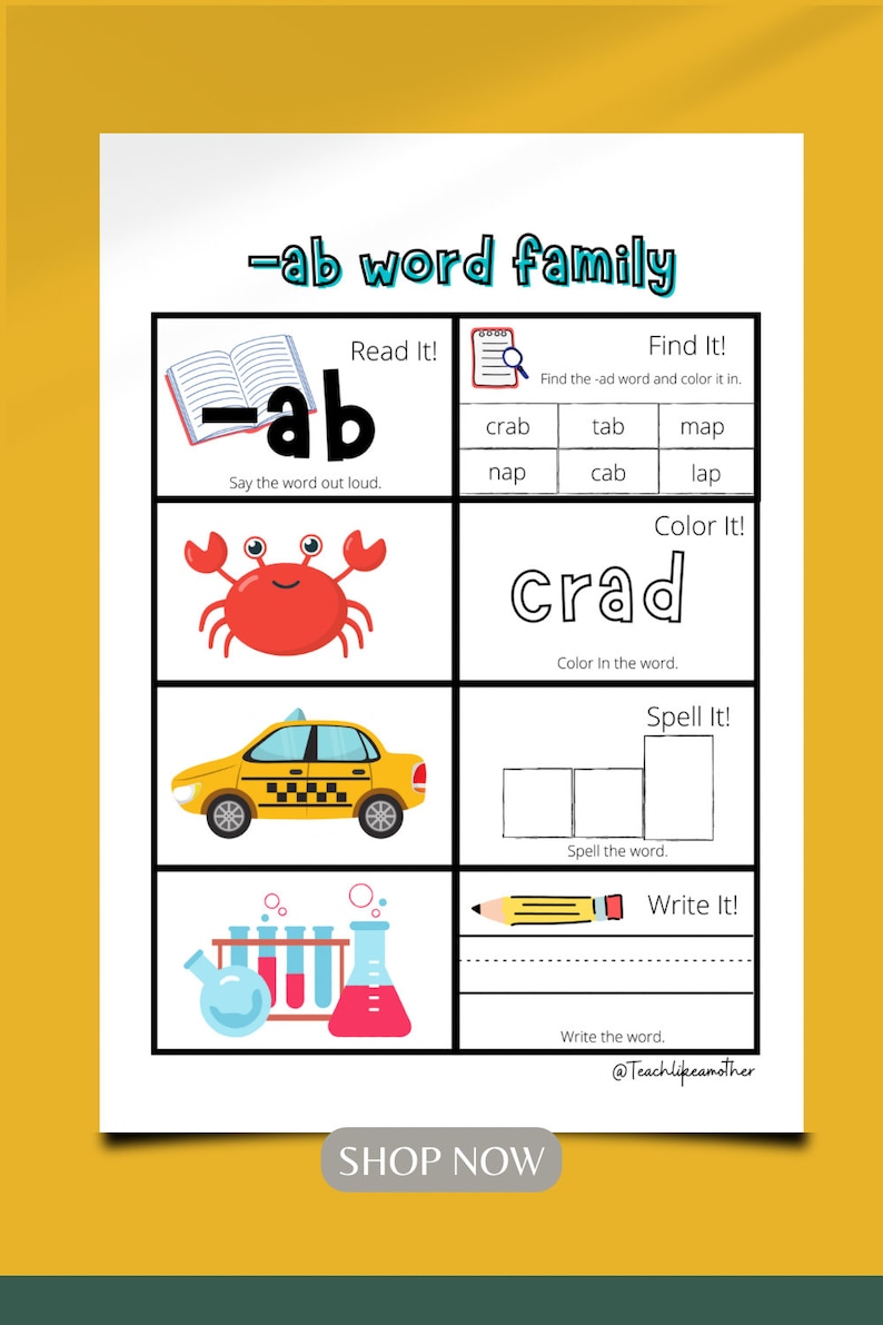 The ULTIMATE Word Family Worksheet Great for Interactive - Etsy