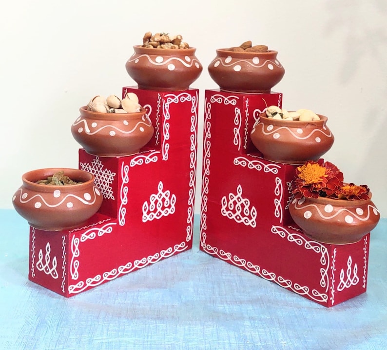 Diya Steps Stand Pair Home Decor Display Riser Kolam - Etsy