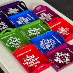 Kolam Rangoli Wooden Trays: Indian Wedding and Housewarming Favors ...