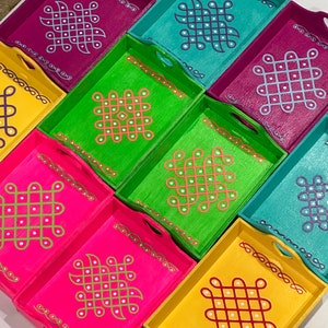 Kolam Rangoli Wooden Trays: Indian Wedding and Housewarming Favors ...