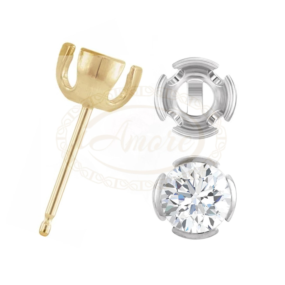 14K Gold 3mm 8mm Round Partial Bezel Setting Earring Mounting 14K 18K ...