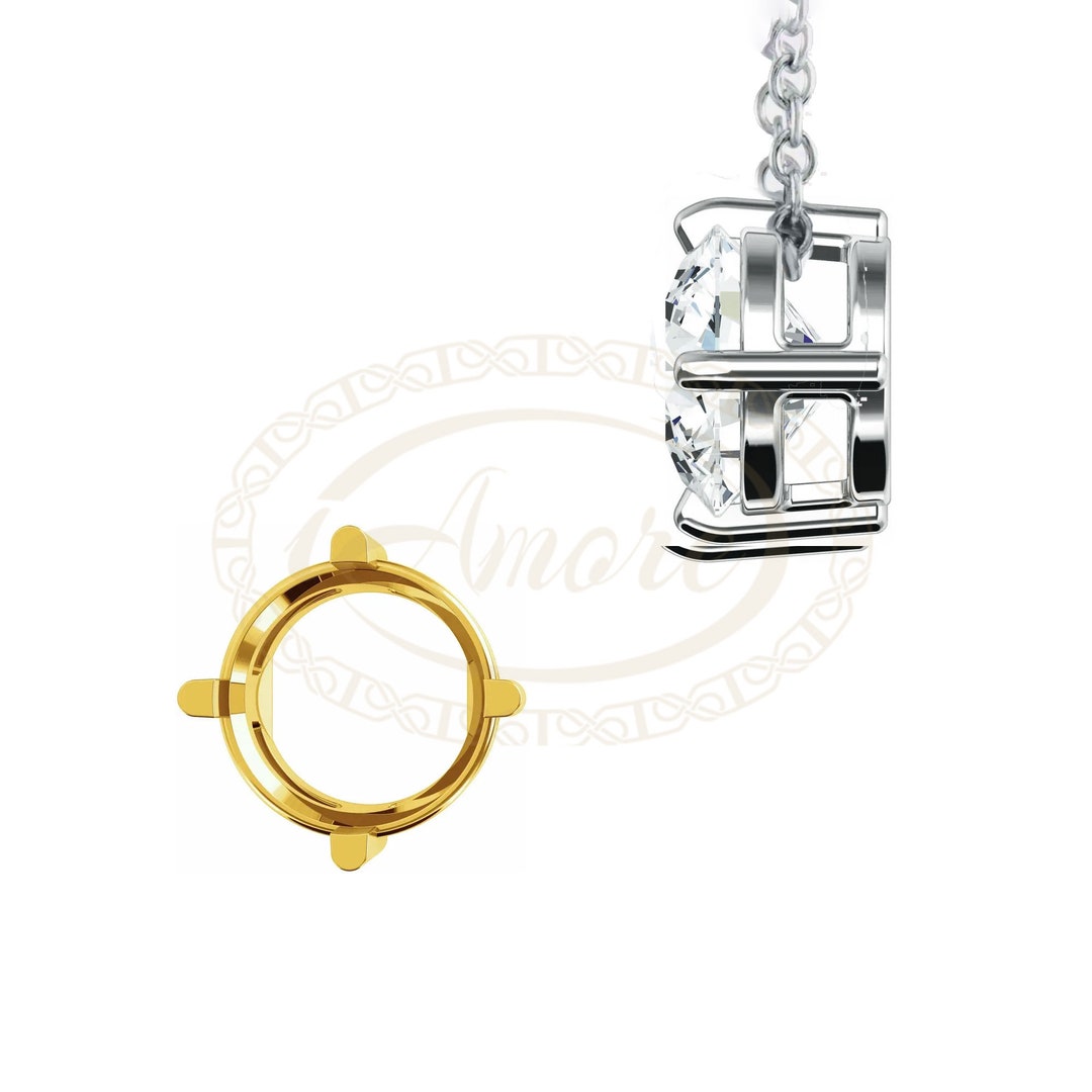 Round Solitaire 4 Prong Pendant Slide Mounting | Platinum 18K 14K Solid ...