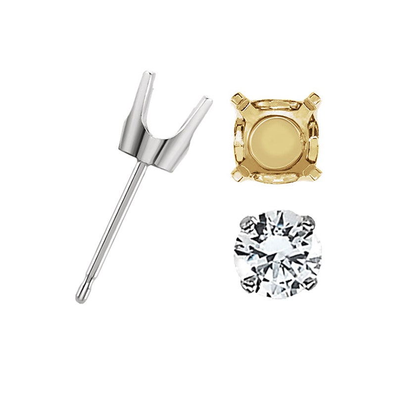 14K Pre-Notched 1.7mm 6.5mm 4 prong Round Crown Stud Earring | Etsy