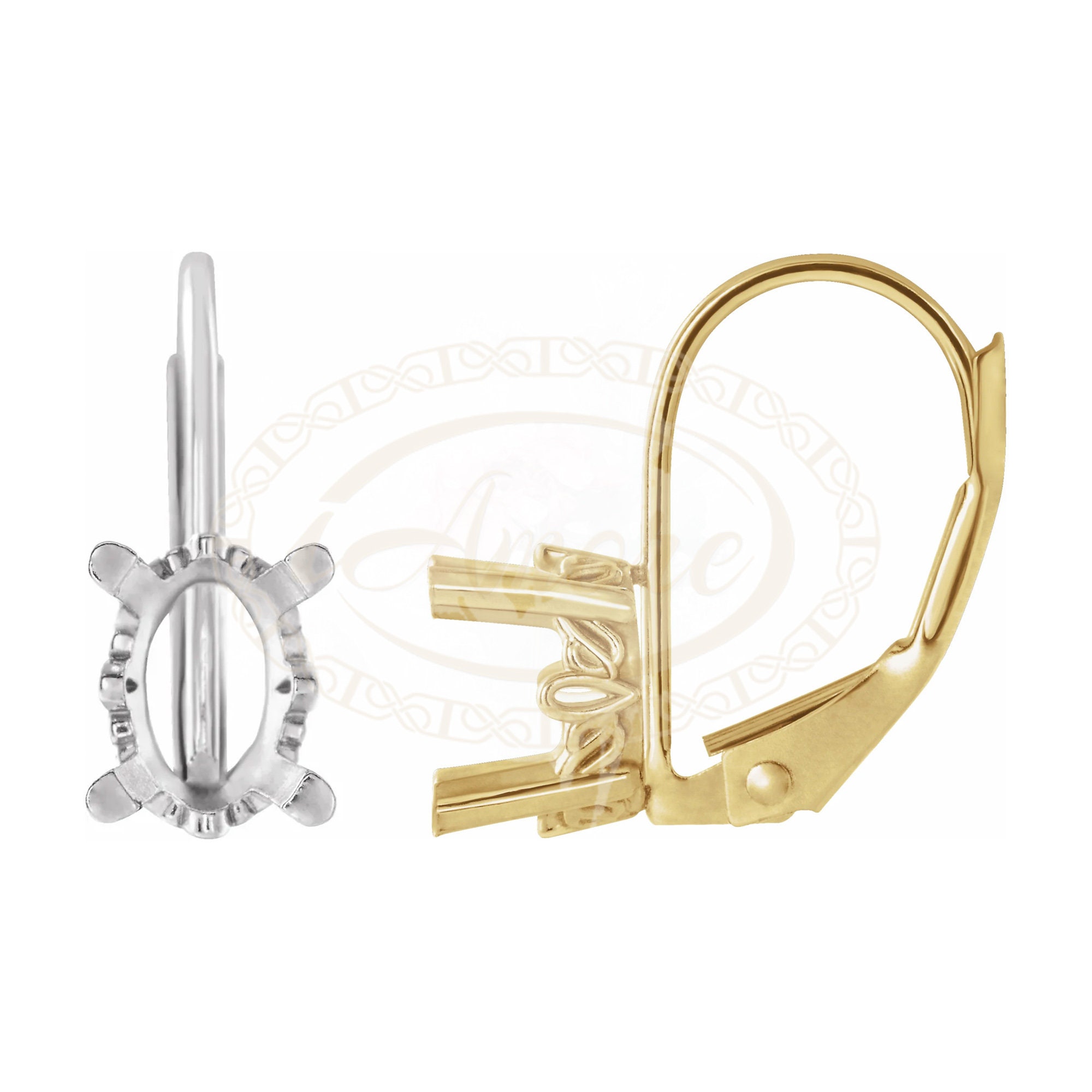 14K Gold Scroll Lever Back Earring Mounting-emerald Oval | Etsy