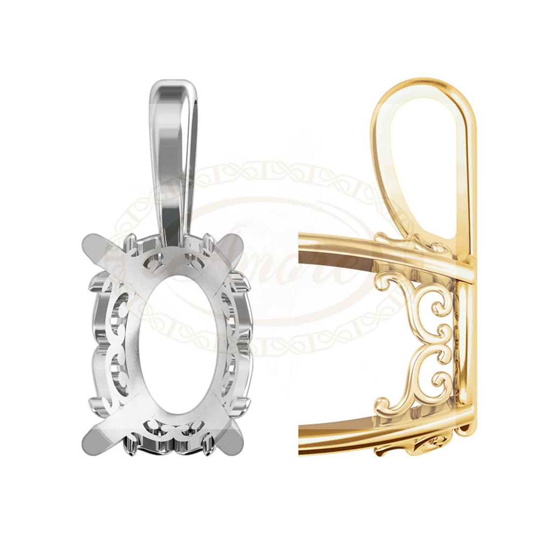 Oval Solitaire Pendant Setting Vintage-inspired Scroll Design Mountings ...