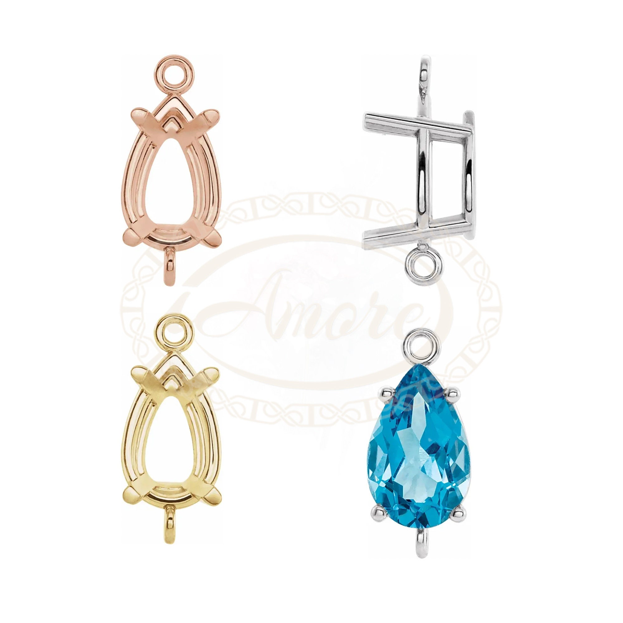 4-prong Intermediate Link Dangle Mountings: Round, Emerald, Pear, Oval ...