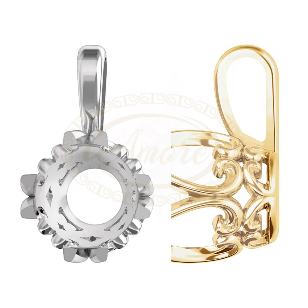 Round Fancy Solitaire Pendant Setting Mounting: 4-prong Scroll ...