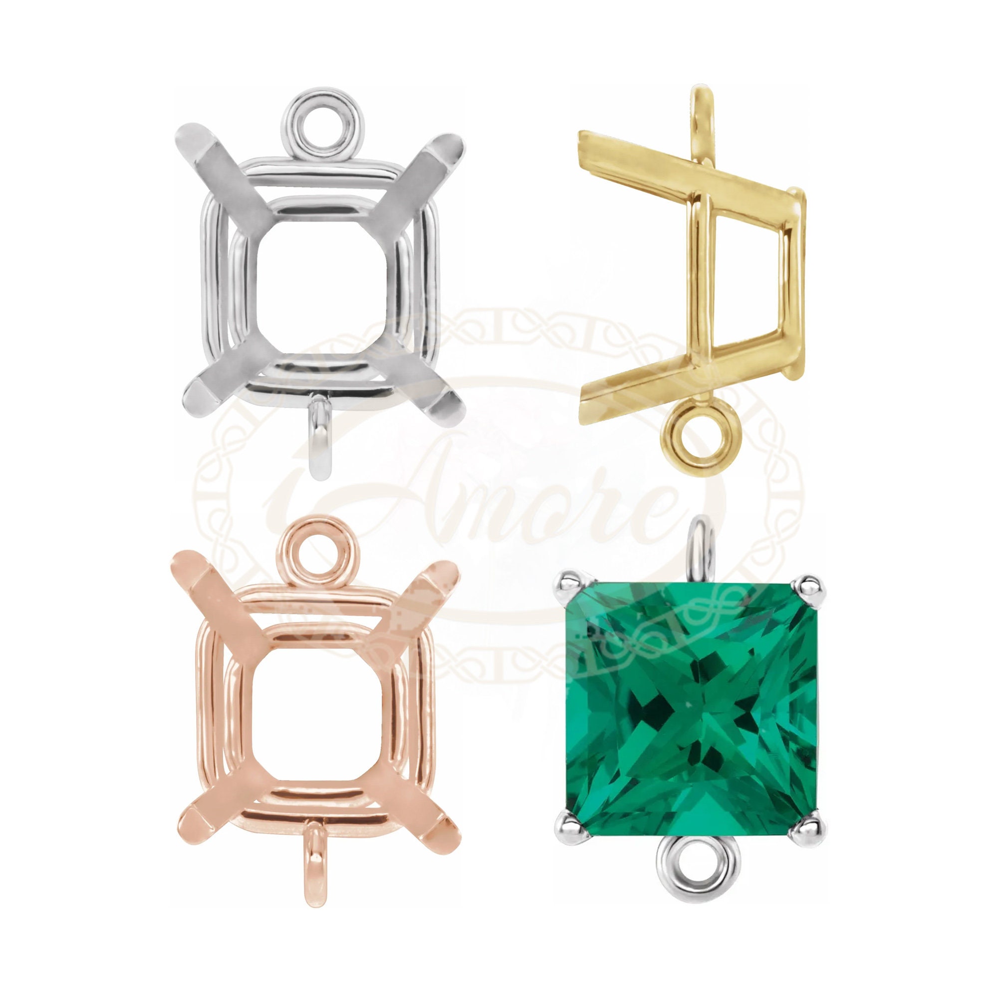 4-prong Intermediate Link Dangle Mountings: Round, Emerald, Pear, Oval ...