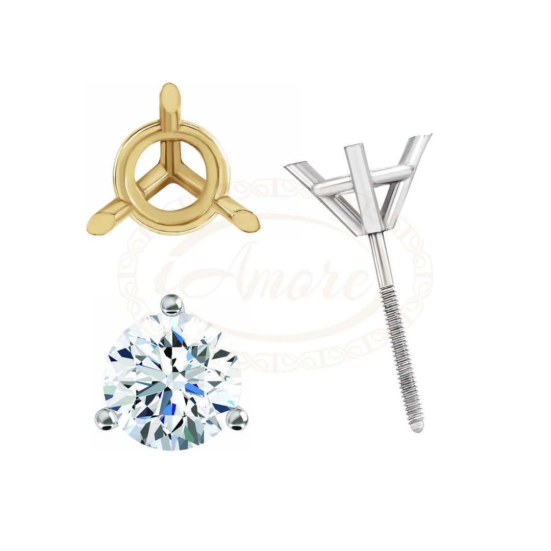 14K Gold Threaded Round Stud Earring 1.5mm - 9mm Round 3-prong Martini ...