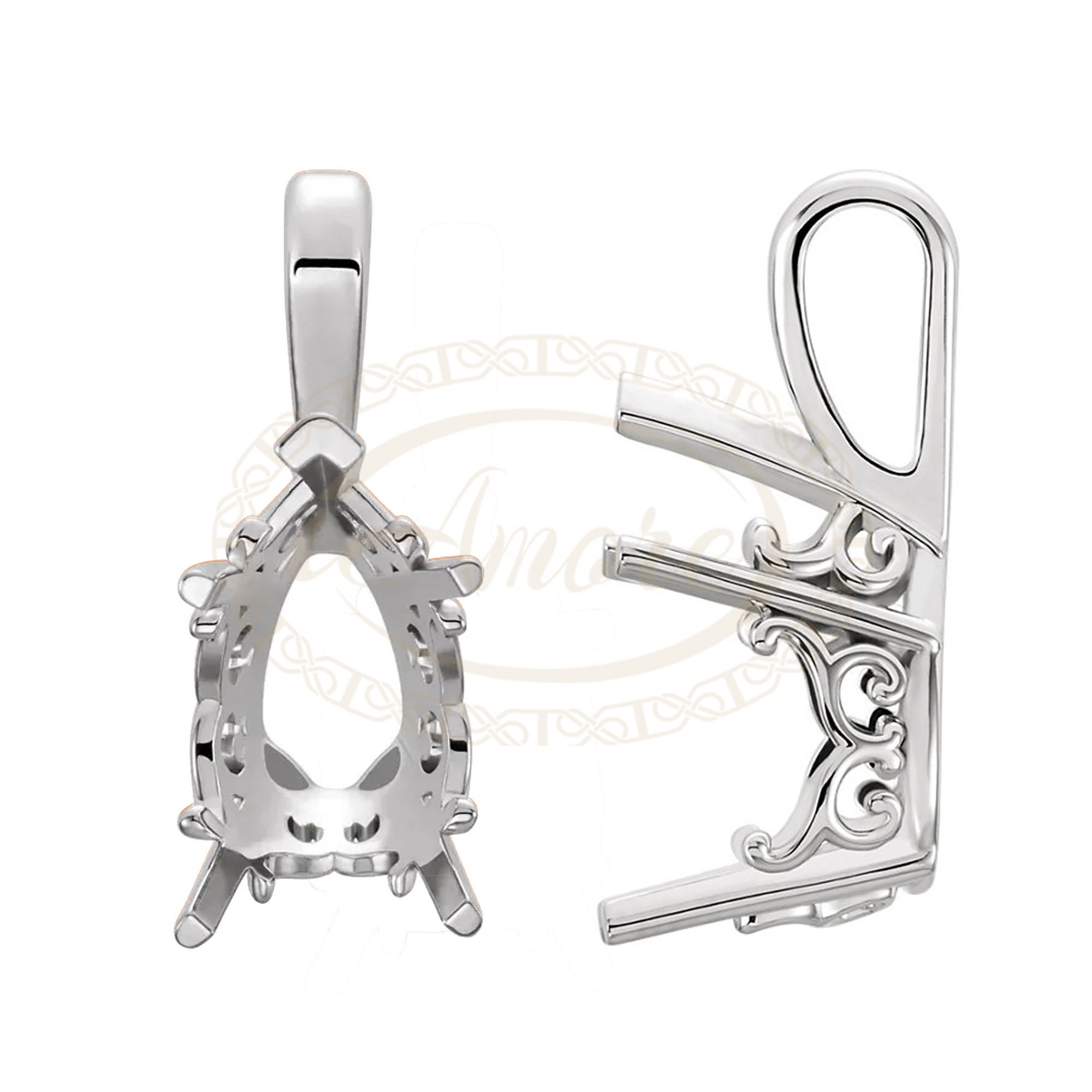 14K Solid Gold 12-20mm Pear Shape Solitaire Pendant Setting Vintage ...