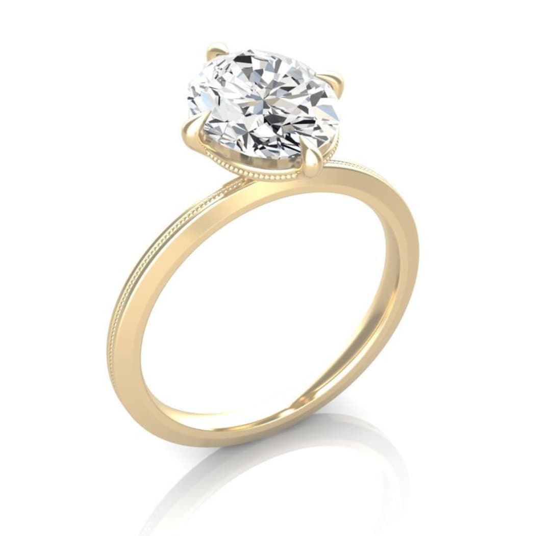Customizable Milgrain Solitaire Engagement Ring 3D Jewelry CAD STL ...