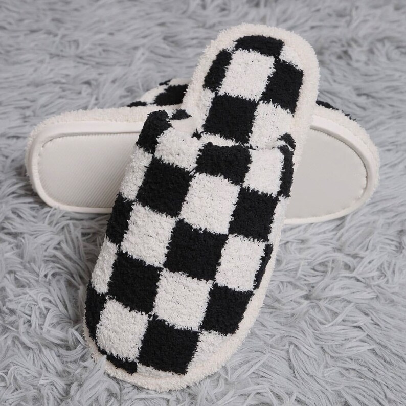 Checkered Slippers Checkerboard Bedroom Shoes Womens - Etsy