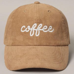 Coffee Embroidered Corduroy Hat, Corduroy Women’s Hat, Trendy Hat, Fall ...