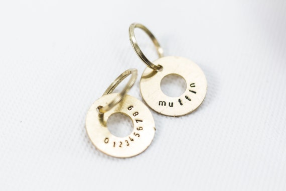 Personalized Hand Stamped Brass Cat Tag Custom Pet ID Cat ID | Etsy