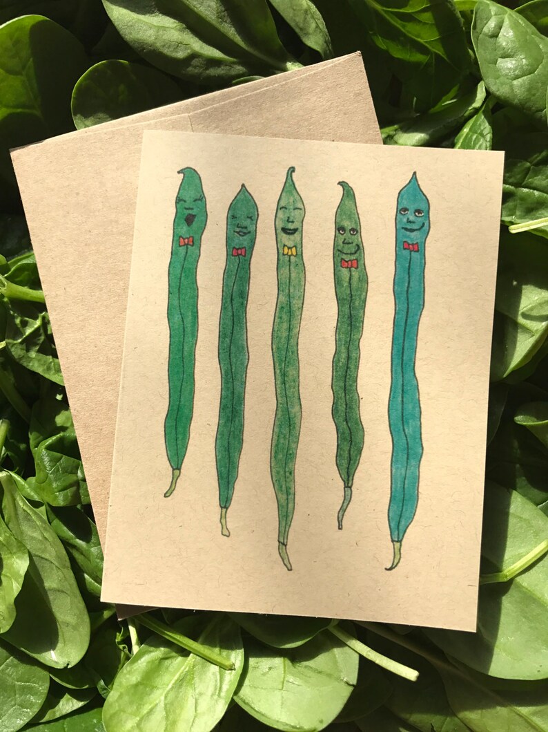 String Bean Party - 4.25 X 5.5 Inch Whimsical Vegetable Illustration ...