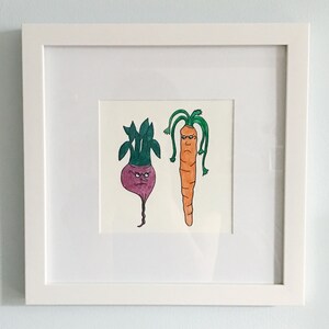 Grumpy Old Roots - 10 X 10 Inch Whimsical Vegetable Illustration Matted ...