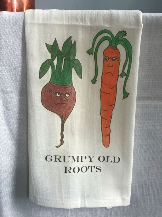 Grumpy Old Roots Whimsical Vegetable Flour Sack Kitchen and | Etsy