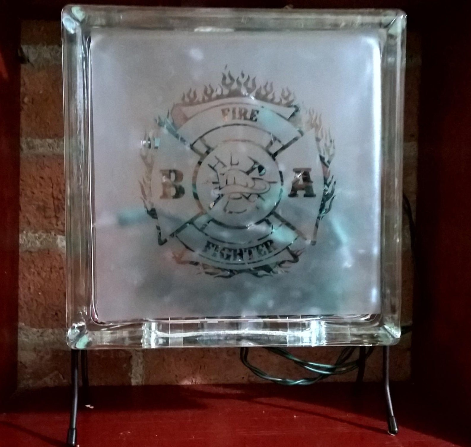 Fire Fighter Etched Lighted Glass Block 8x8x3 - Etsy