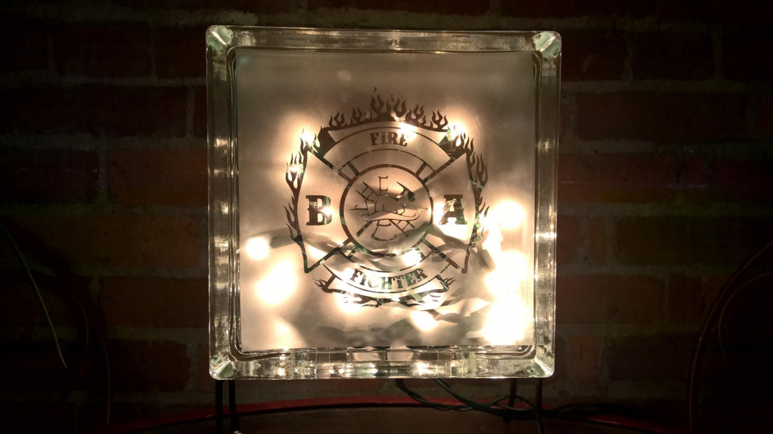 Fire Fighter Etched Lighted Glass Block 8x8x3 - Etsy