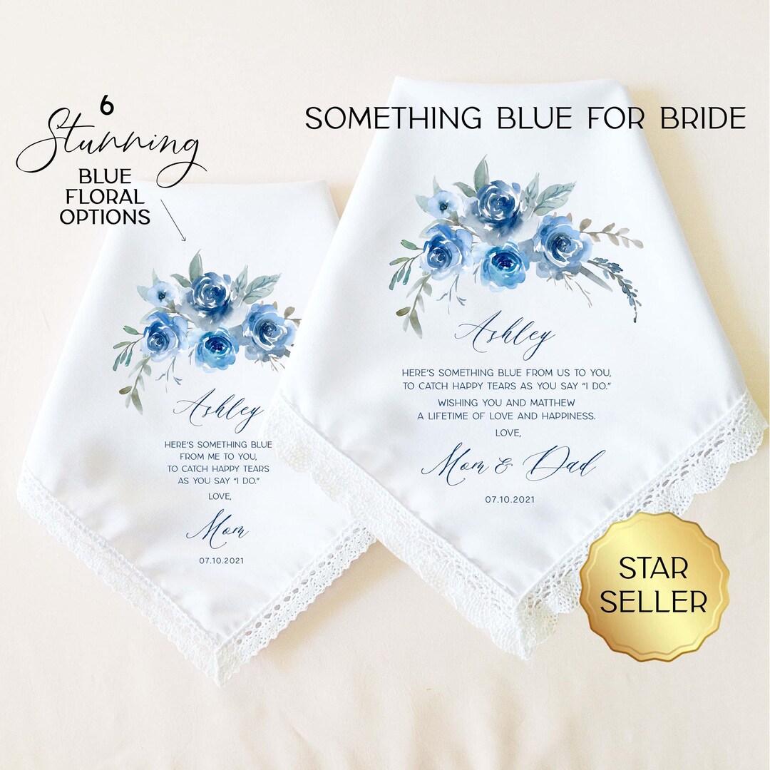 SOMETHING BLUE for Bride, Personalized Wedding Handkerchief Gift for ...