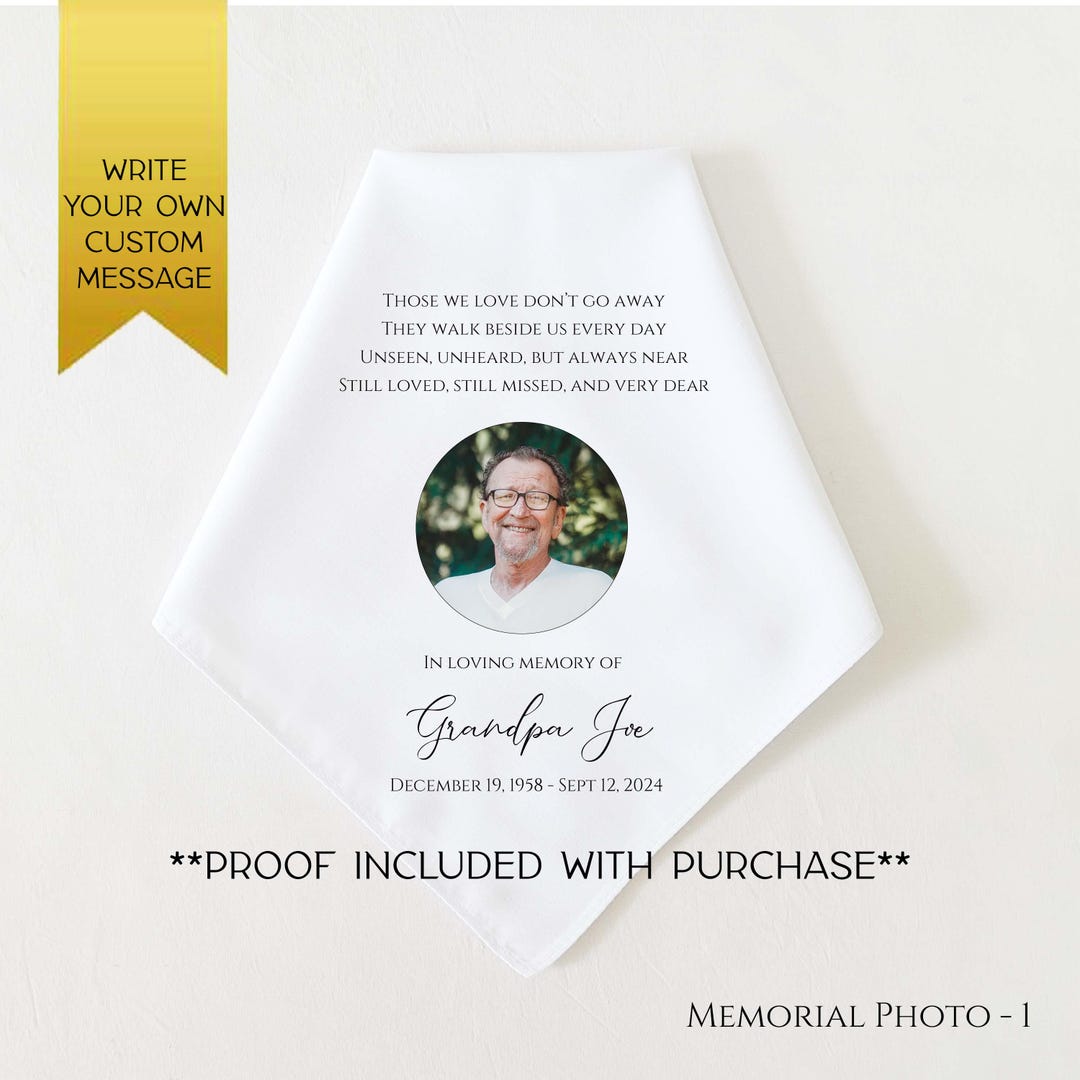 Photo Handkerchief, Photo Bereavement Gift, Custom Hanky, Photo Funeral ...