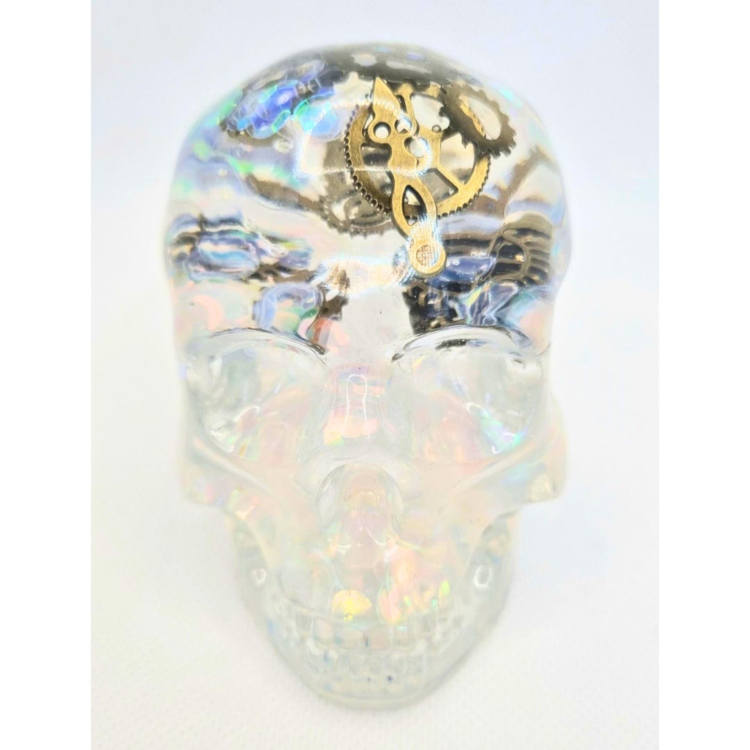 Resin Skull With Delicate Floating Clock Gears and Cogwheels Bespoke ...