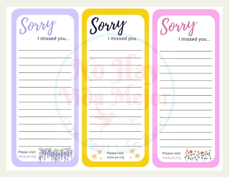 Sorry I Missed You JW NOTE Instant Printable Download - Etsy