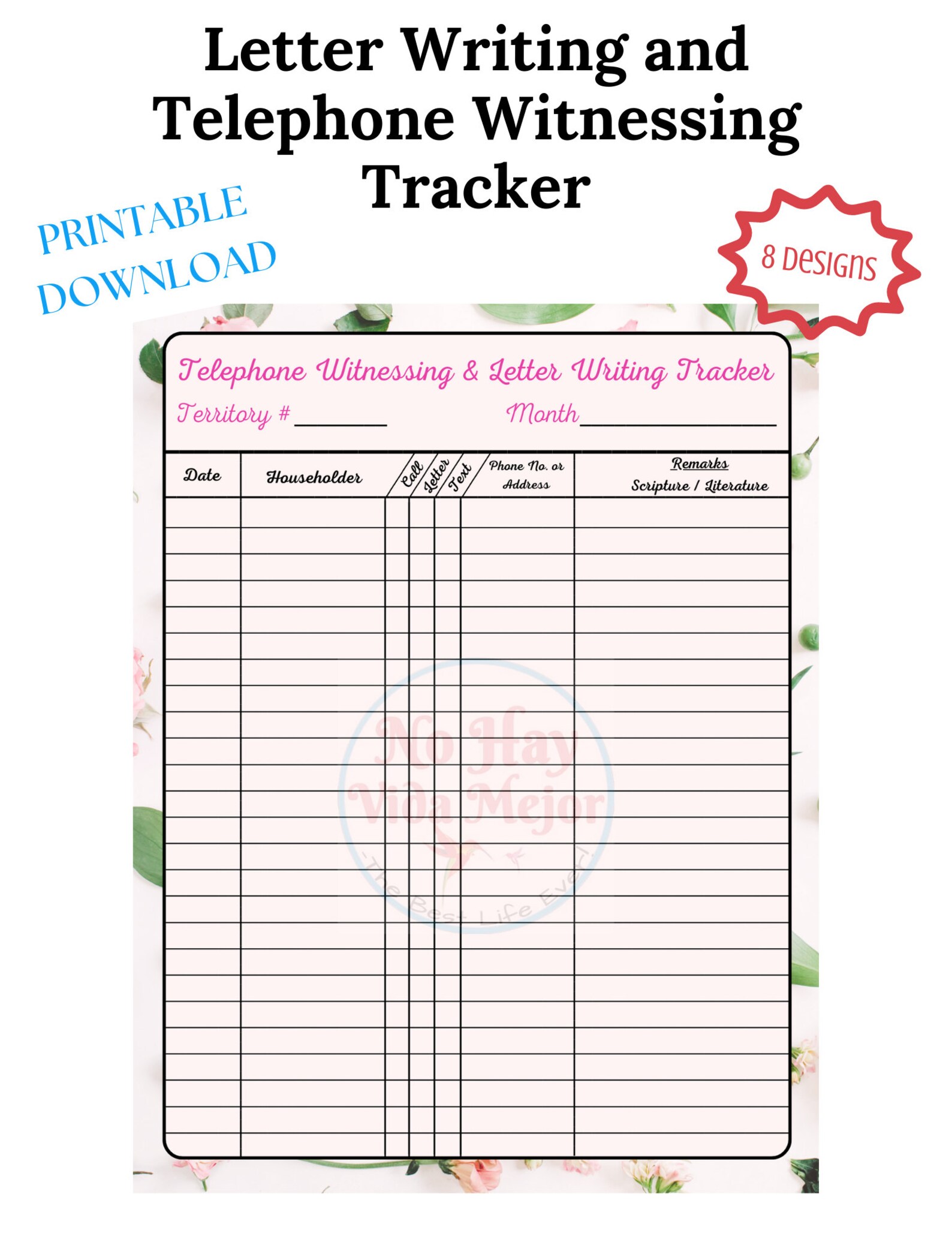 JW Telephone Witnessing & Letter Writing Tracker | Digital Download ...