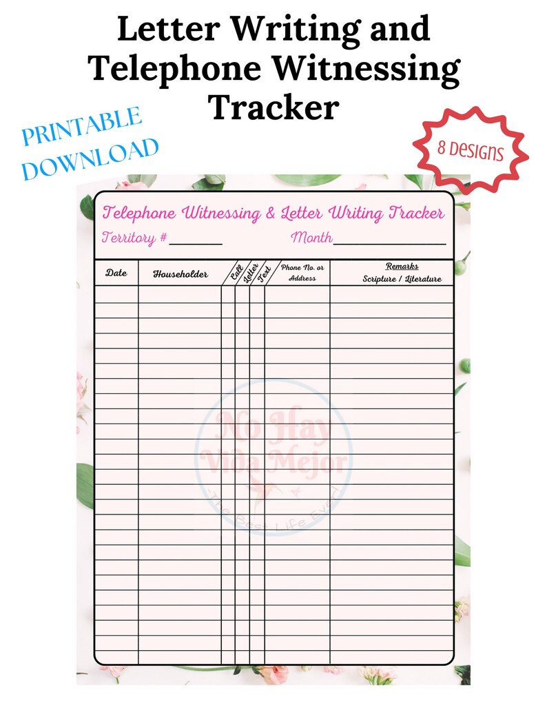 JW Telephone Witnessing & Letter Writing Tracker | Digital Download ...
