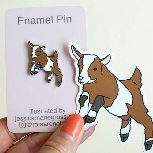 Enamel Pin Sticker Baby Goat Enamel Pin and Vinyl Sticker | Etsy