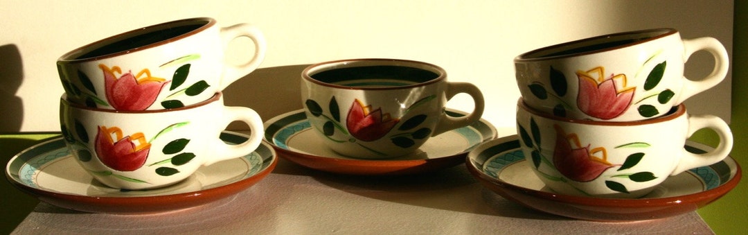 Vintage Stangl Pottery, Country Garden Pattern, Five Cups and Three ...