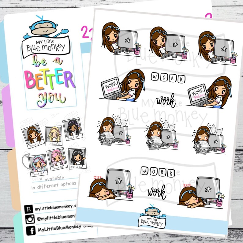 Kawaii Girl Working Time Sticker Working Girl Stickers Work | Etsy