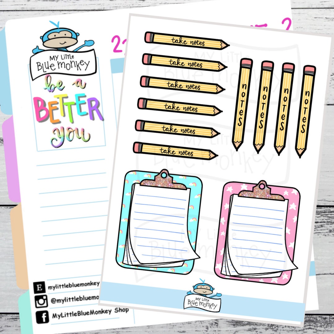 Take Note Doodle Icon Stickers - Full Box Clipboard Sticker, Pencil ...