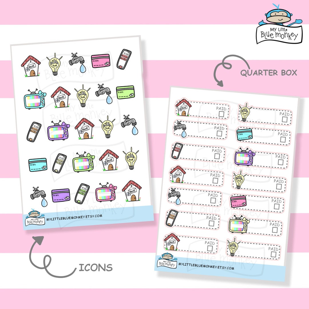 Household Bills Due Planner Stickers - Pay Bill Sticker - Utility Bill ...