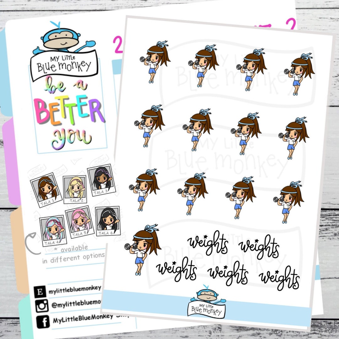 Kawaii Girl Weights Planner Sticker - Weightlifting Sticker, Exercise ...