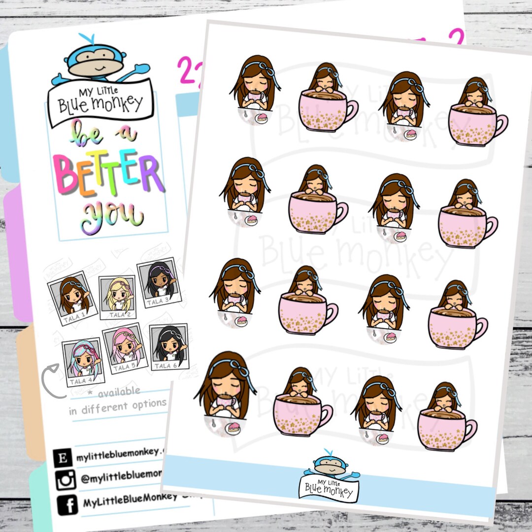 Kawaii Girl Coffee Time Sticker - Coffee Lover Sticker, Coffee Date ...