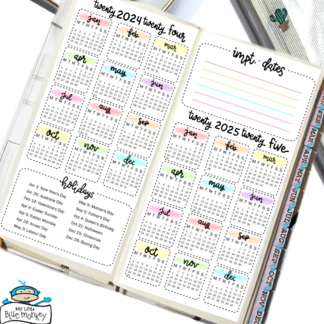 Year at a Glance Planner Stickers 2024 2025 Hobonichi Weeks Yearly ...