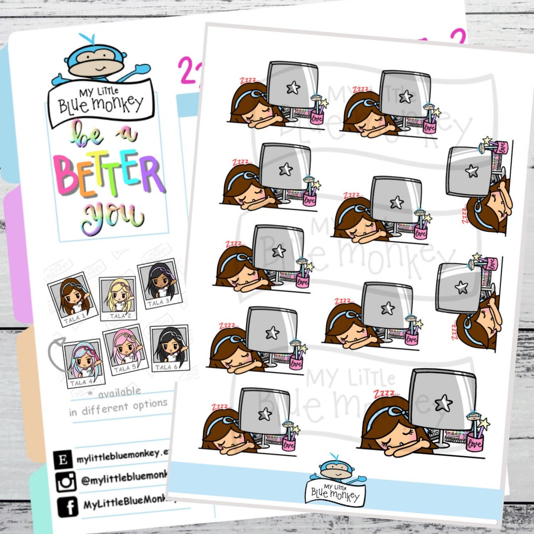 Kawaii Girl Too Tired to Work Sticker Tired Day Sticker, Overtime ...