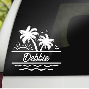 Palm Tree Ocean Decal, Sunset Decal, Beachy Decal, Tropical Decal ...