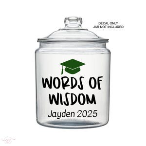 Graduation Wishes, Words of Wisdom, Personalized Jar Decal, Gifts for ...
