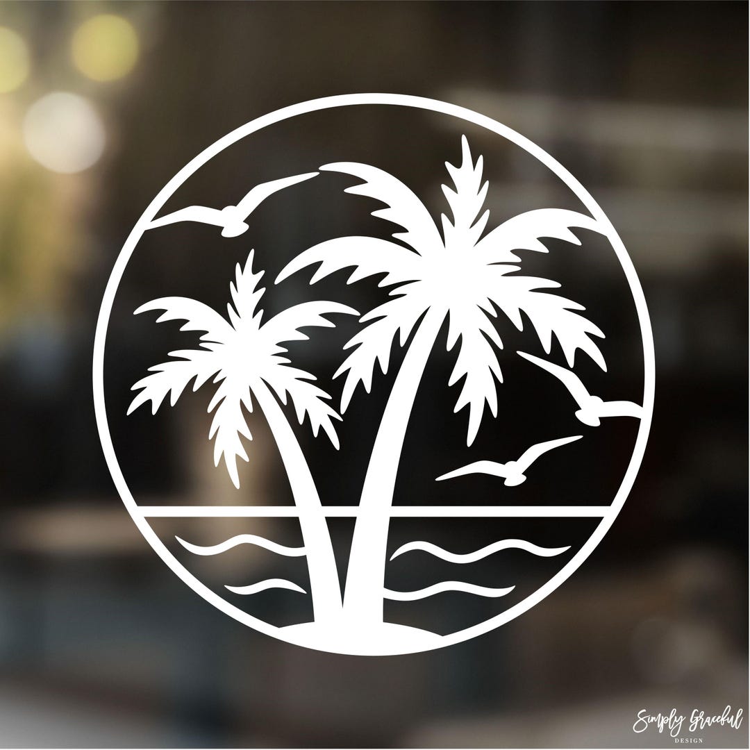 Palm Tree Beach Decal, Ocean Decal, Tropical Decal, Beach Lover Gift ...