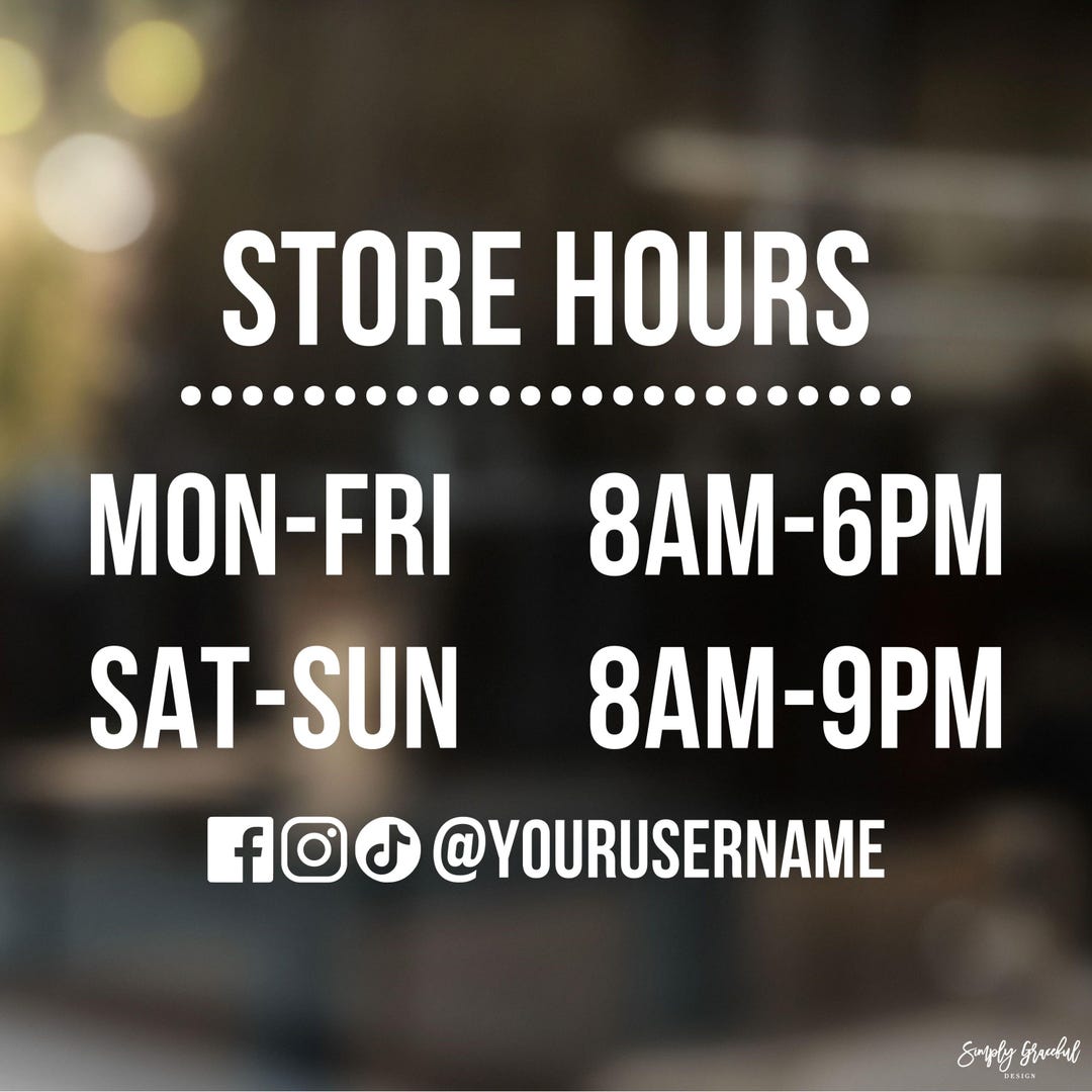 Store Hours Window Decal, Storefront Decal, Business Hours, Hours of ...