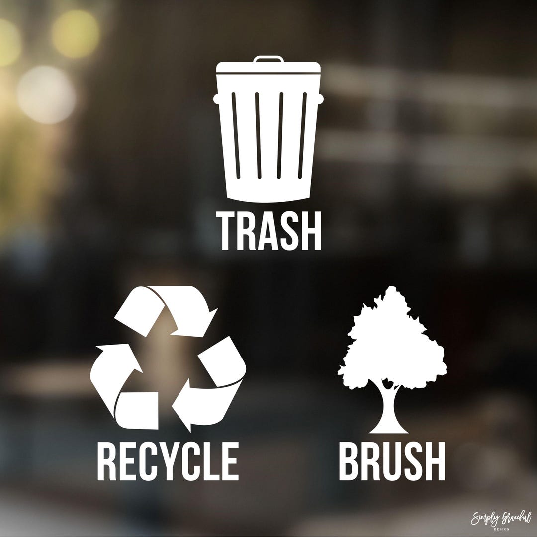 Trash and Recycle Decal, Garbage Can Label, Recycling Bin Decal ...