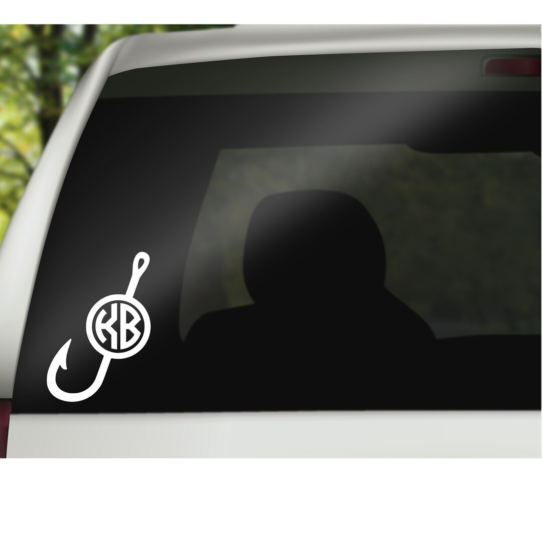 Fish Hook Monogram Decal, Fishing Car Decal, Fishing Gift, Fish Tumbler ...