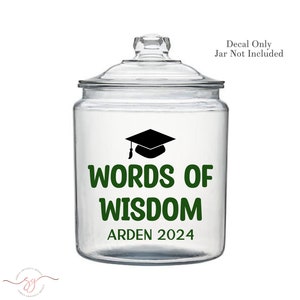 Graduation Wishes, Words of Wisdom, Personalized Jar Decal, Gifts for ...
