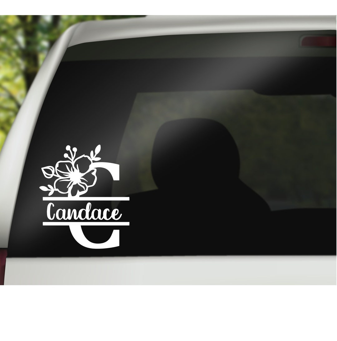 Monogram Initial Decal, Personalized Name Decal, Flower Decal, Single ...
