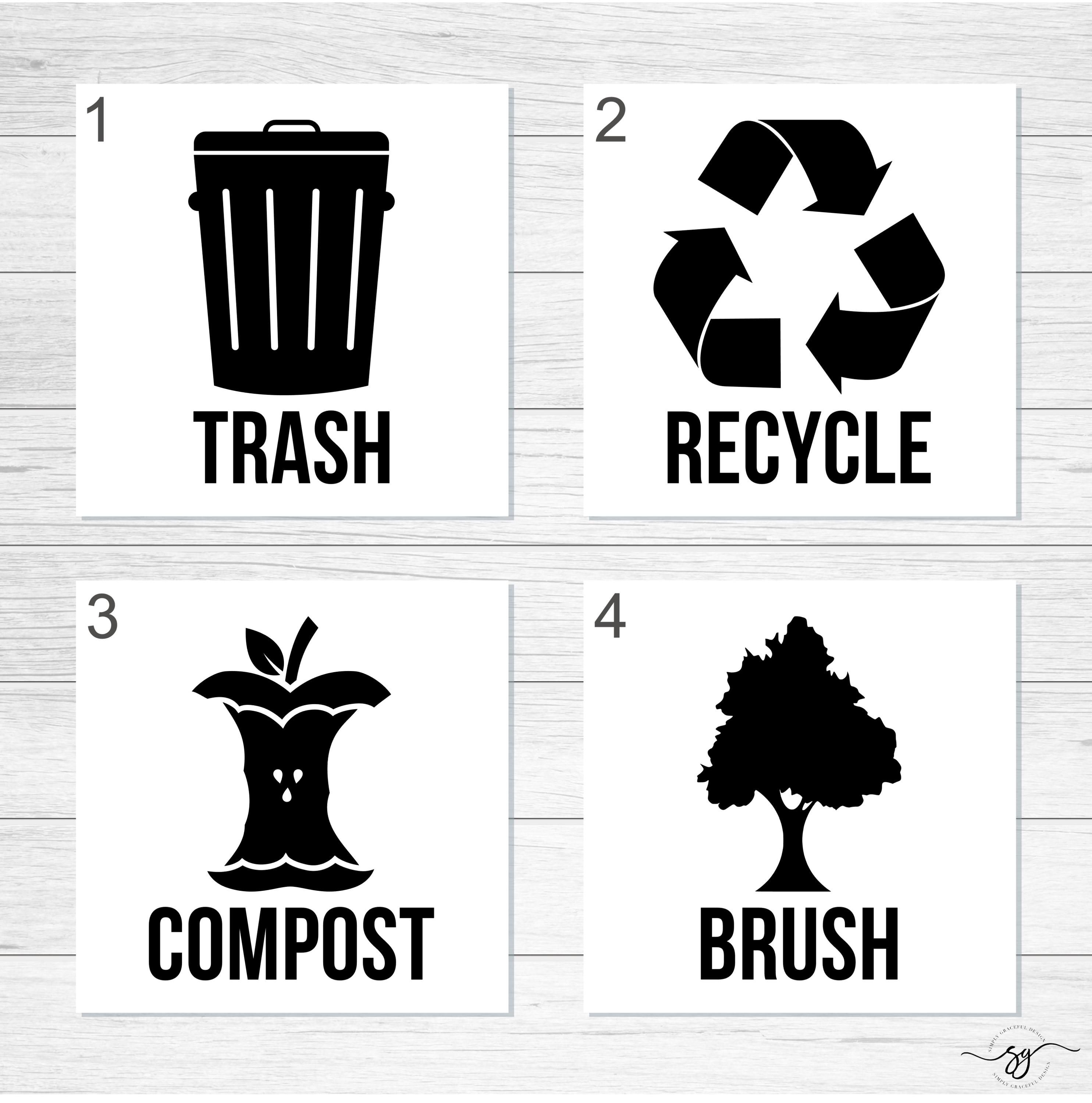Trash and Recycle Decal, Garbage Can Label, Recycling Bin Decal ...